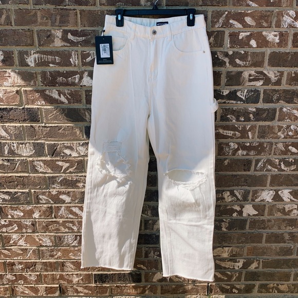 PrettyLittleThing | Pants & Jumpsuits | White Cargo Distressed Baggy Jeans | Poshmark